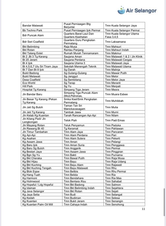 Gangguan Air Di Hulu Selangor, Kuala Langat & Kuala Selangor Disahkan Pulih