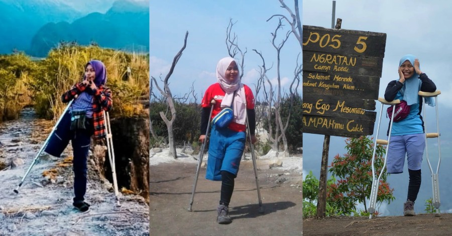 Demi Minat Wanita Kudung Sebelah Kaki Cekal Daki Gunung Jadi Inspirasi Ramai Orang