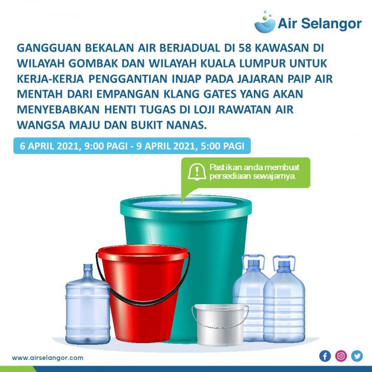 Gangguan Bekalan Air Berjadual Bermula Esok, Ini Senarai 58 Kawasan Terjejas Di Selangor Dan KL