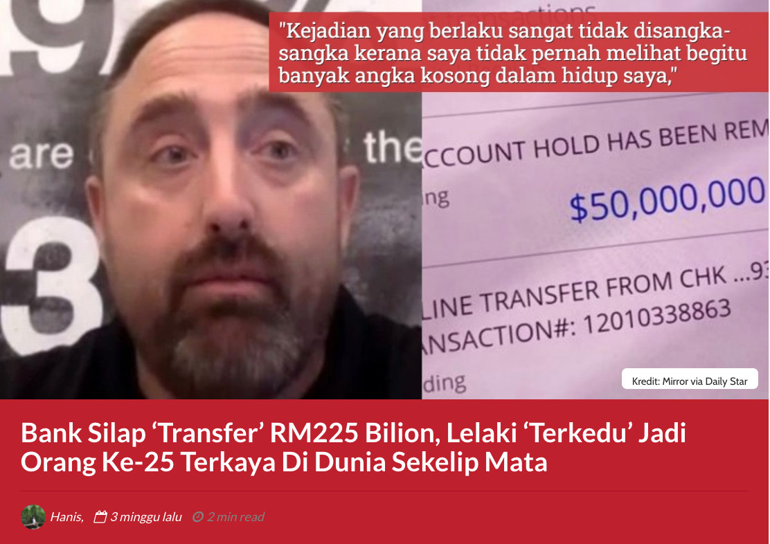Buat Loan RM262,000 & Bank Silap 'Transfer' RM26 Juta, Kisah Benar ...