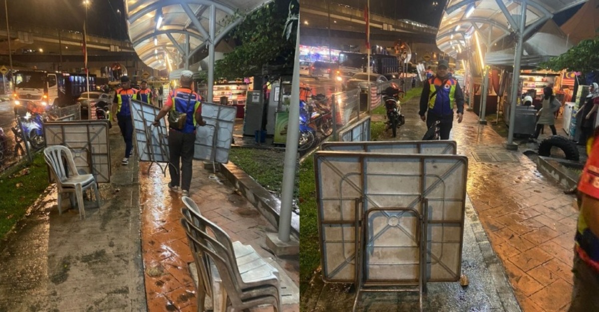 Terima Banyak Aduan, DBKL Angkut Meja Peniaga Halang Laluan Pejalan Kaki Berbumbung