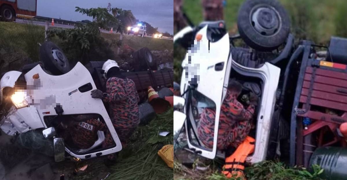 Lori Terbalik Masuk Longkang, Seorang Maut