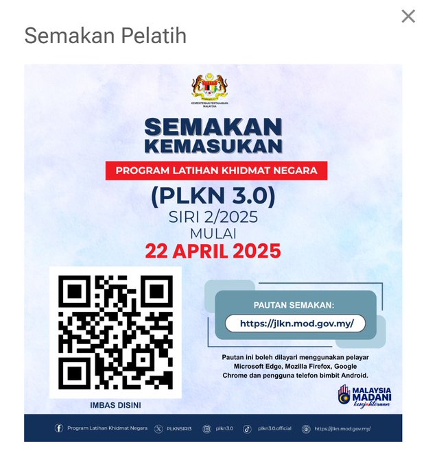Cara Semak Kelayakan Program PLKN 3.0 Siri 2/2025