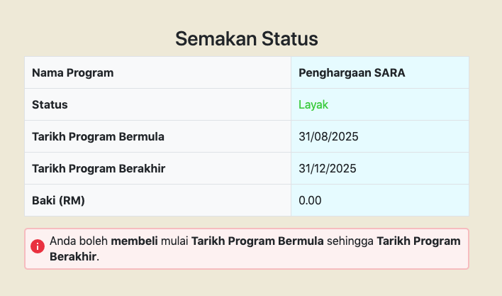 Penghargaan SARA RM100: Ini Cara Semak Kelayakan Di Portal MyKasih