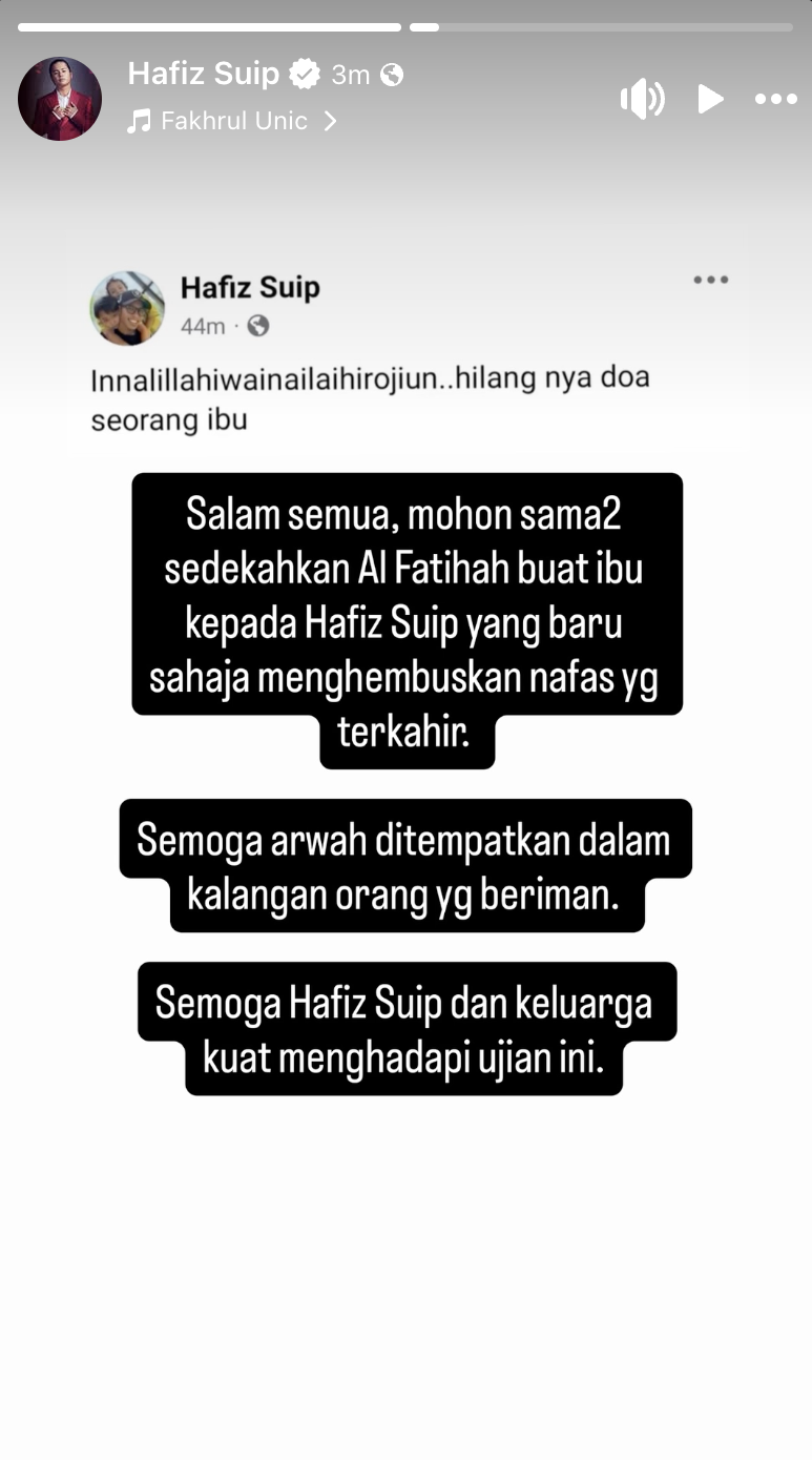 Ibu Penyanyi Hafiz Suip Meninggal Dunia